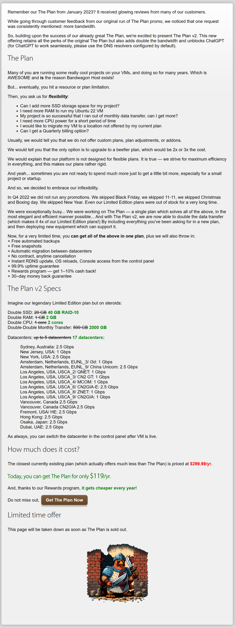 搬瓦工the plan v2上线:1核/2G内存/2000G流量/cn2 GIA线路/119美金/年 - Just My Socks中文网